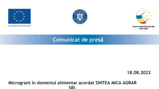 Microgrant in domeniul alimentar acordat SINTEA MICA AGRAR SR